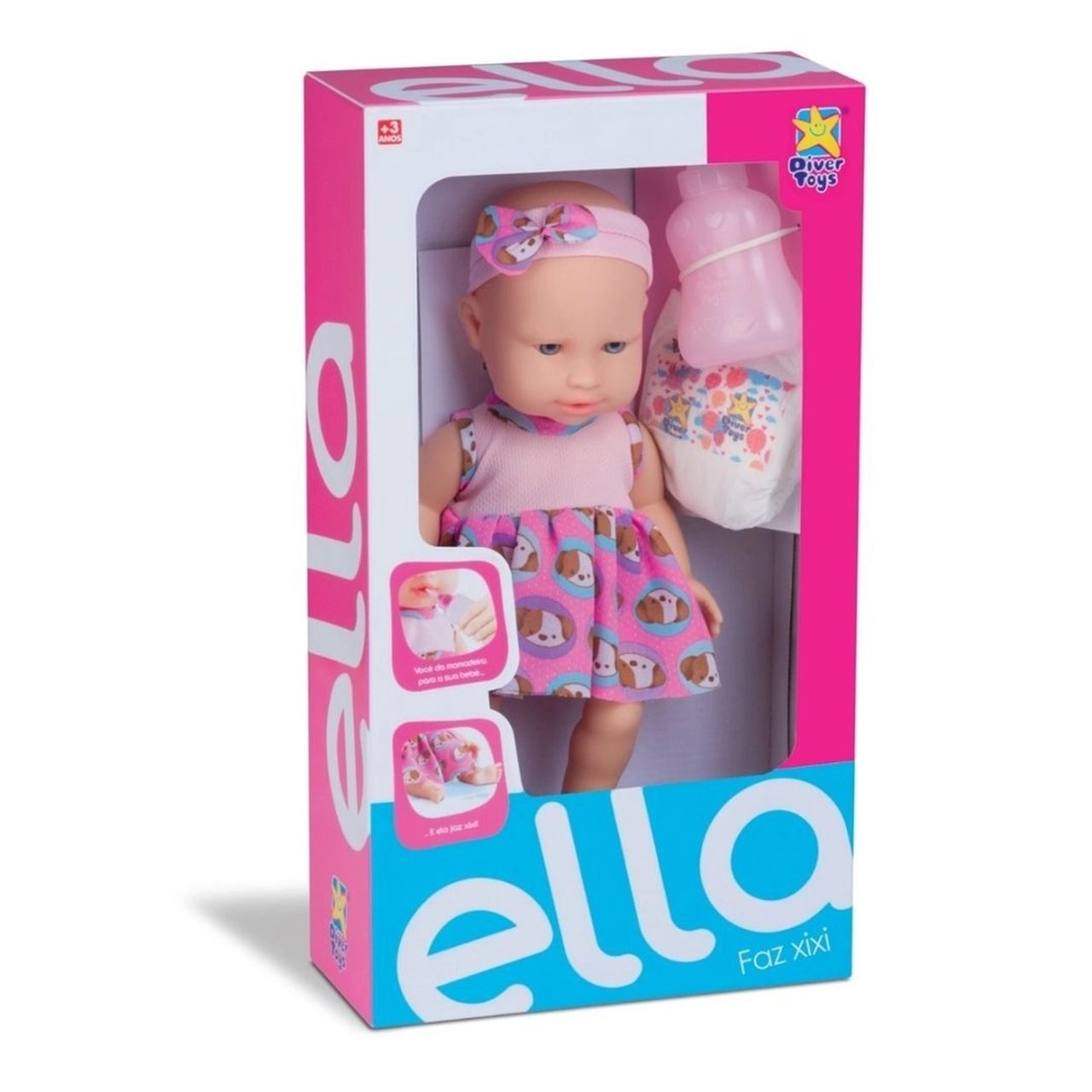 Boneca Ella Faz Xixi Com Acessórios Divertoys - Papelmax Papelaria